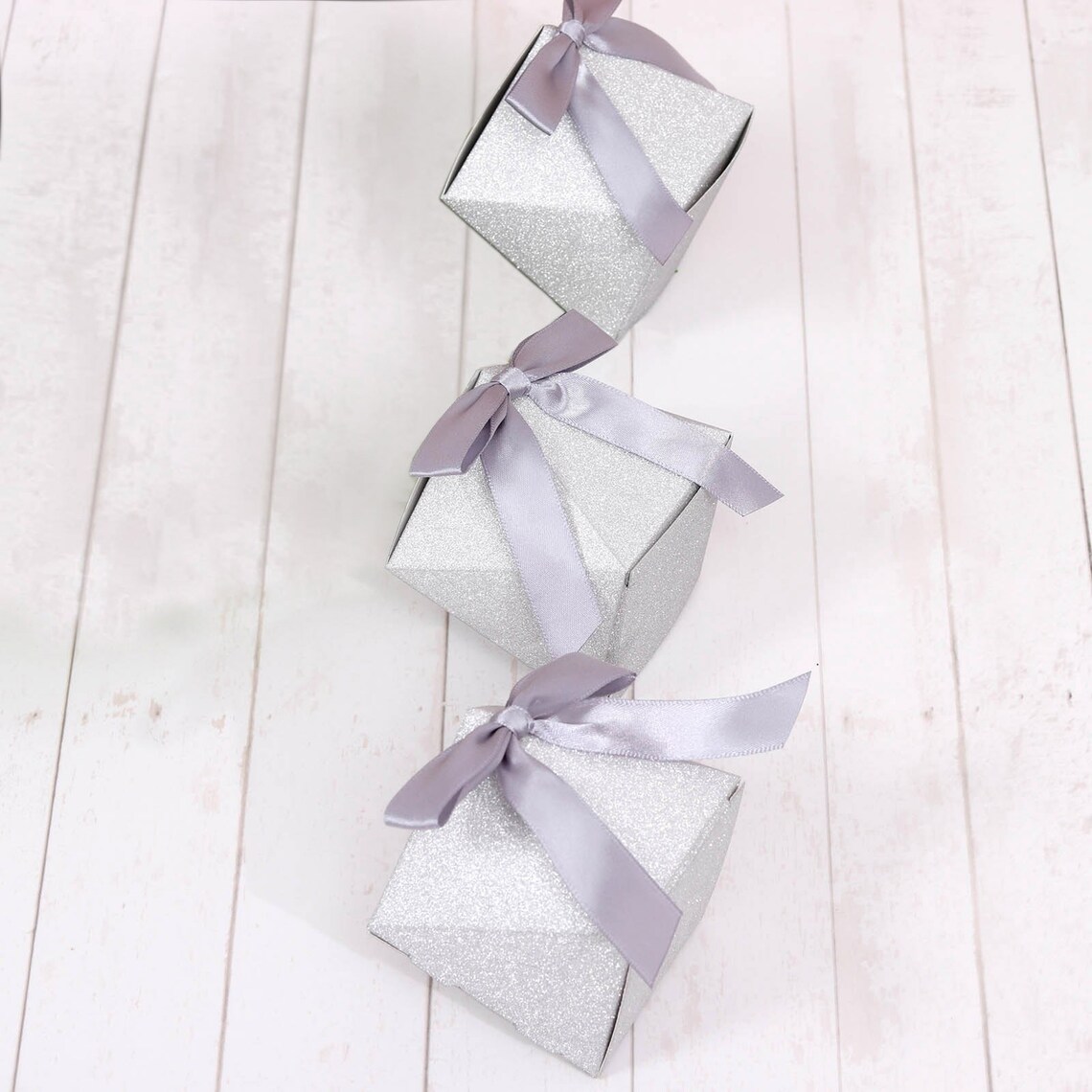 25 Pack | Silver Glittered Wedding Favor Boxes, Party Favor Gift Boxes ...
