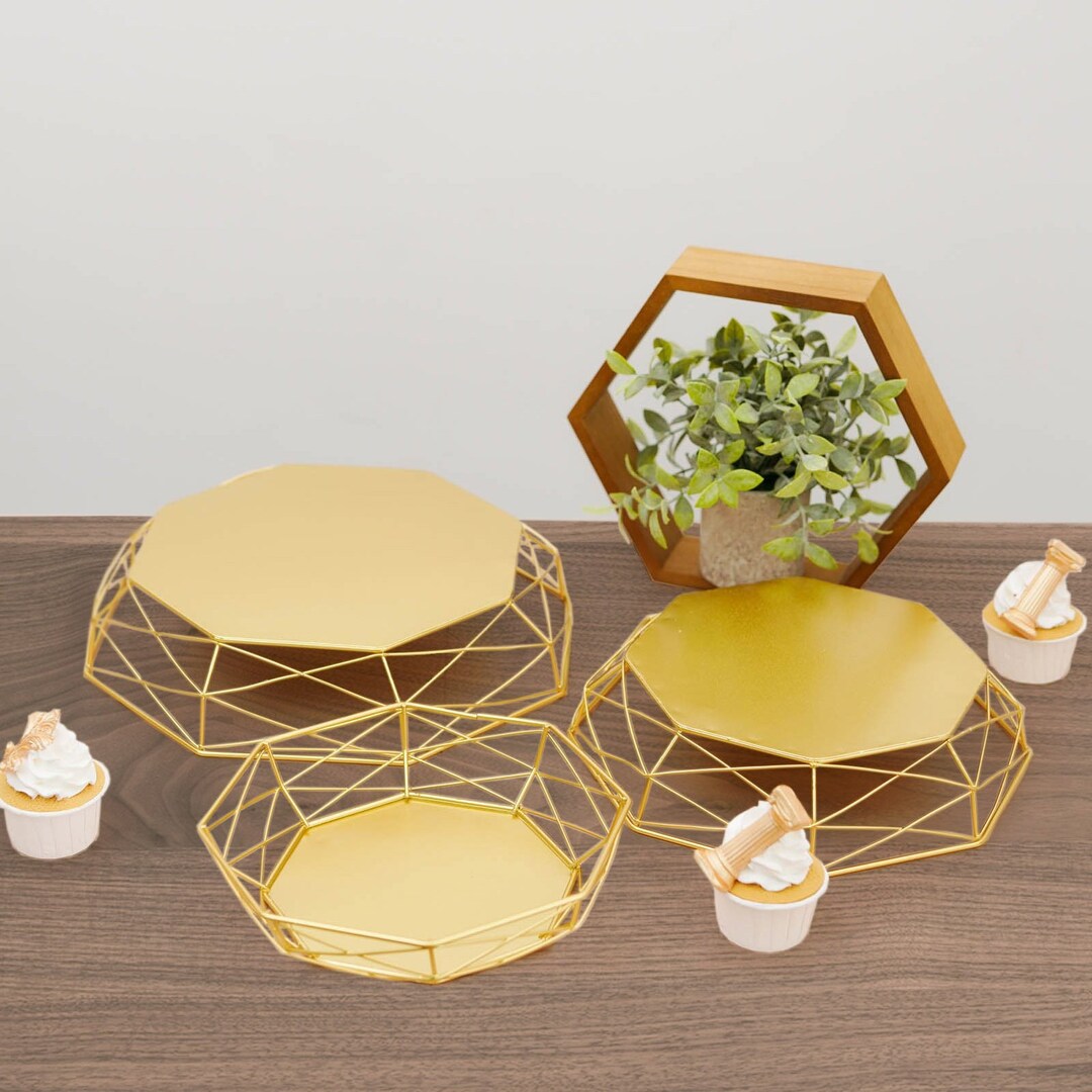 Gold Geometric Cake Stand Set Cake Riser REVERSIBLE Dessert - Etsy