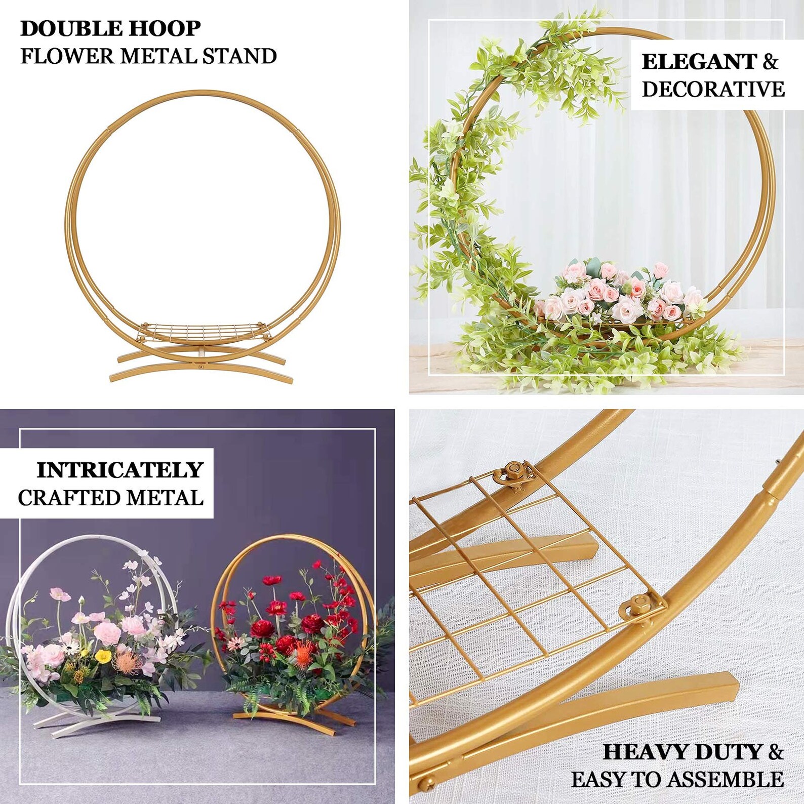 24" Gold Metal Double Hoop Flower Frame Table Centerpiece, Wedding Cake ...