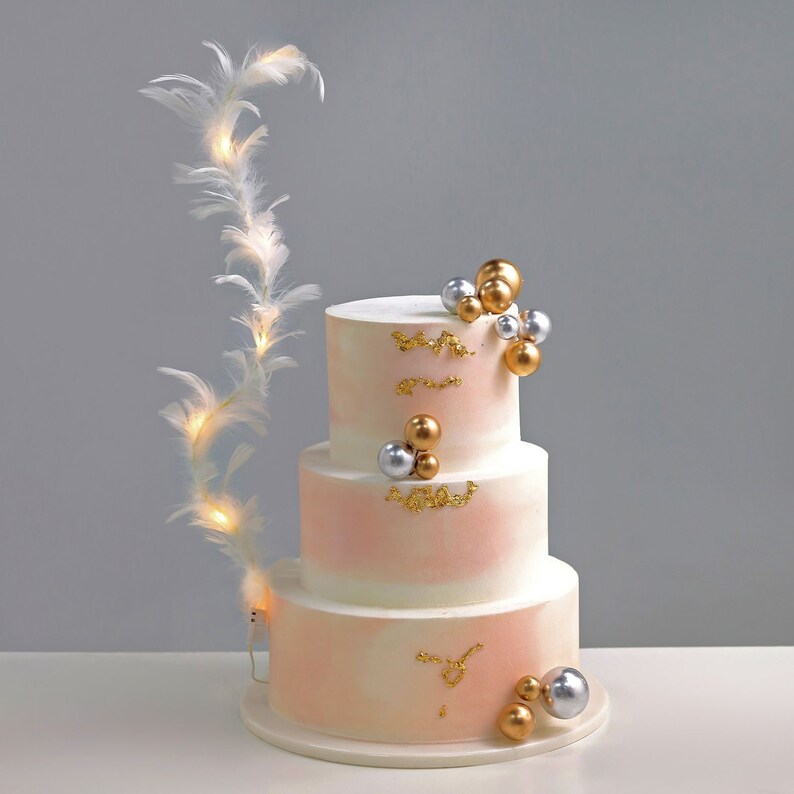 Real Feather LED Wedding Cake Topper LED Light up Cake - Etsy