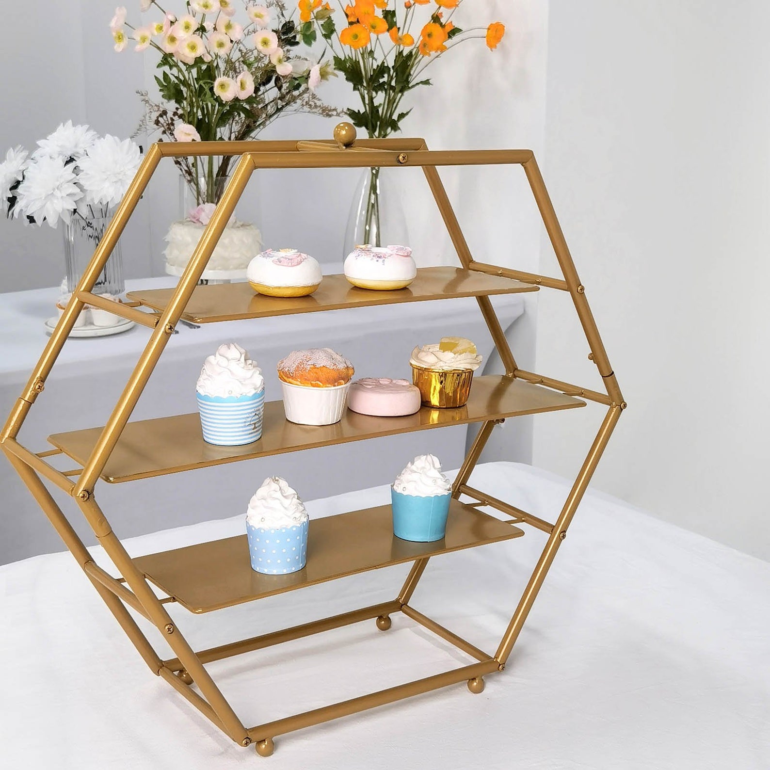 21 3 Tier Gold Cupcake Stand Cupcake Holders Hexagon - Etsy