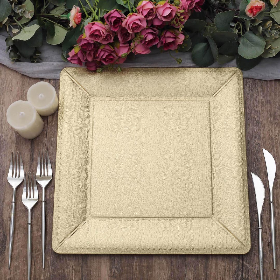 10-pack Disposable Square Charger Plates 13" Champagne With Leather ...