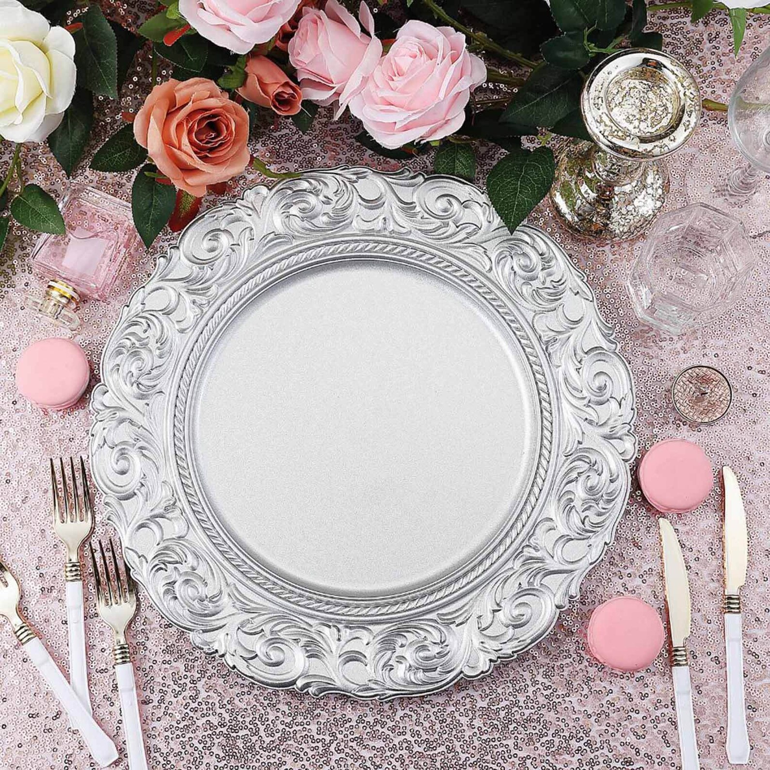 Set of 6 14 Metallic Silver Plastic Charger Plates - Etsy