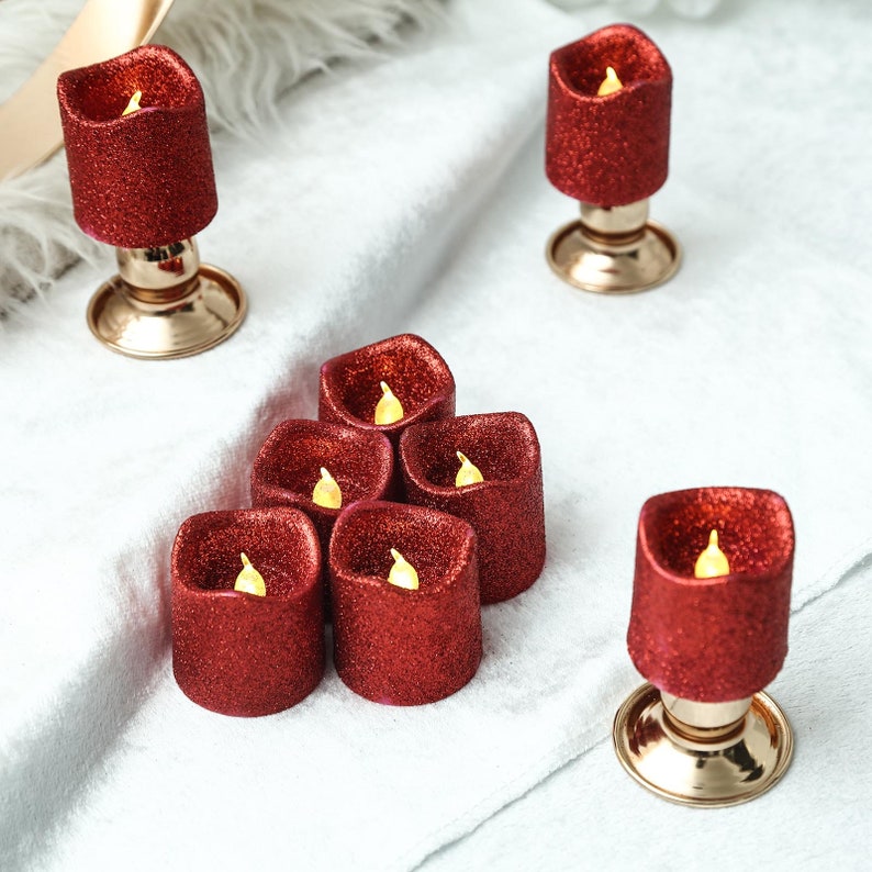 12 Pack Red Glitter LED Flameless Candles, Battery Operated Votive ...