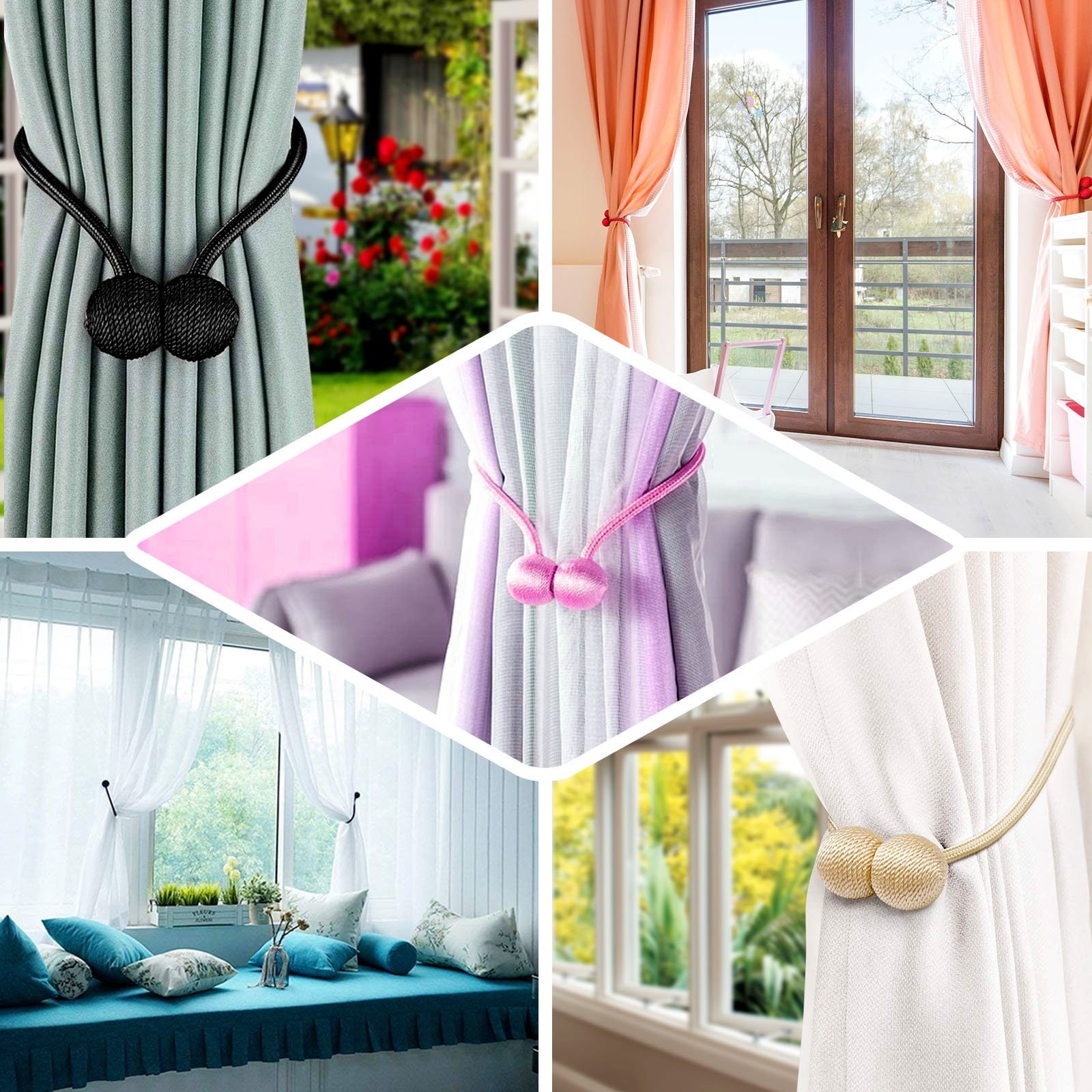 Set of 2 | Magnetic Curtain Tiebacks, Drape Tie Backs Decorative ...
