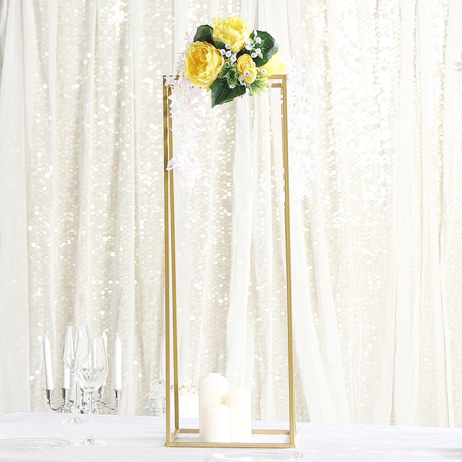 Set of 2 - 32" Matte Gold Metal Stand, Flower Stand, Geometric Metal ...