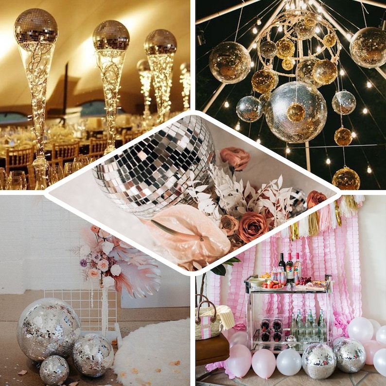 4 Pcs 4 Silver Glass Mirror Disco Ball With Hanging - Etsy