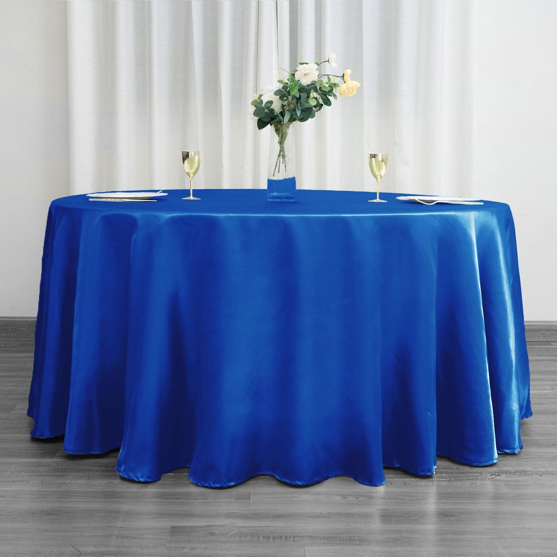 120" Royal Blue Satin Round Tablecloth - Etsy