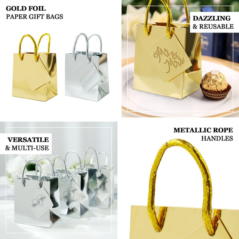 12 Pack | 5" Shiny Metallic Silver Foil Paper Bags, Gift Bags With ...
