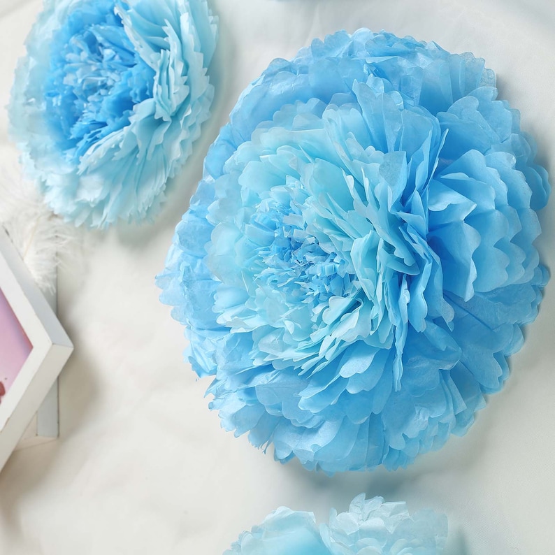 6 Multi Size Pack | Carnation Aqua Blue Dual Tone 3D Wall Flowers Giant ...
