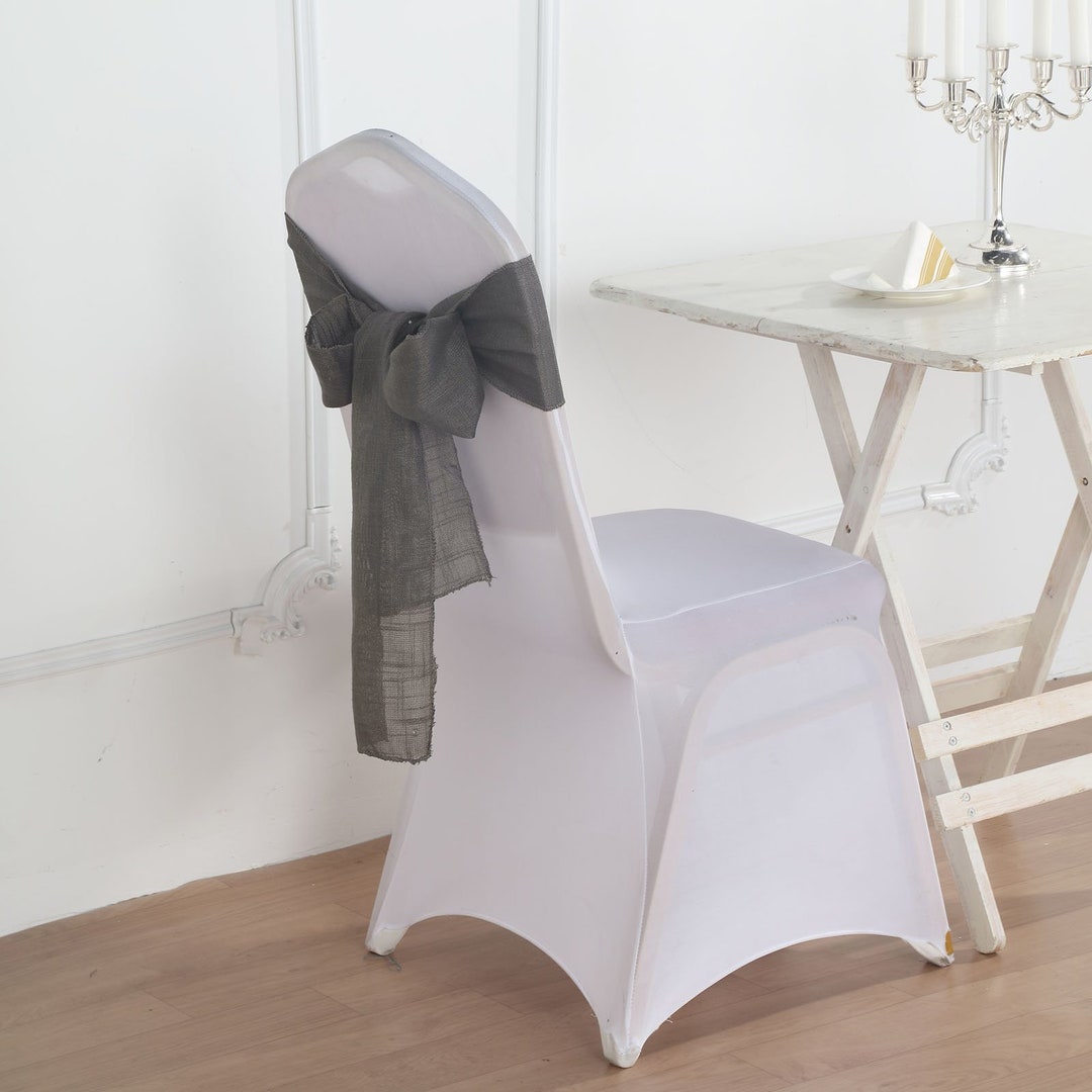 5 Pack | Charcoal Gray Premium Faux Linen Chair Sash, Wrinkle Resistant ...