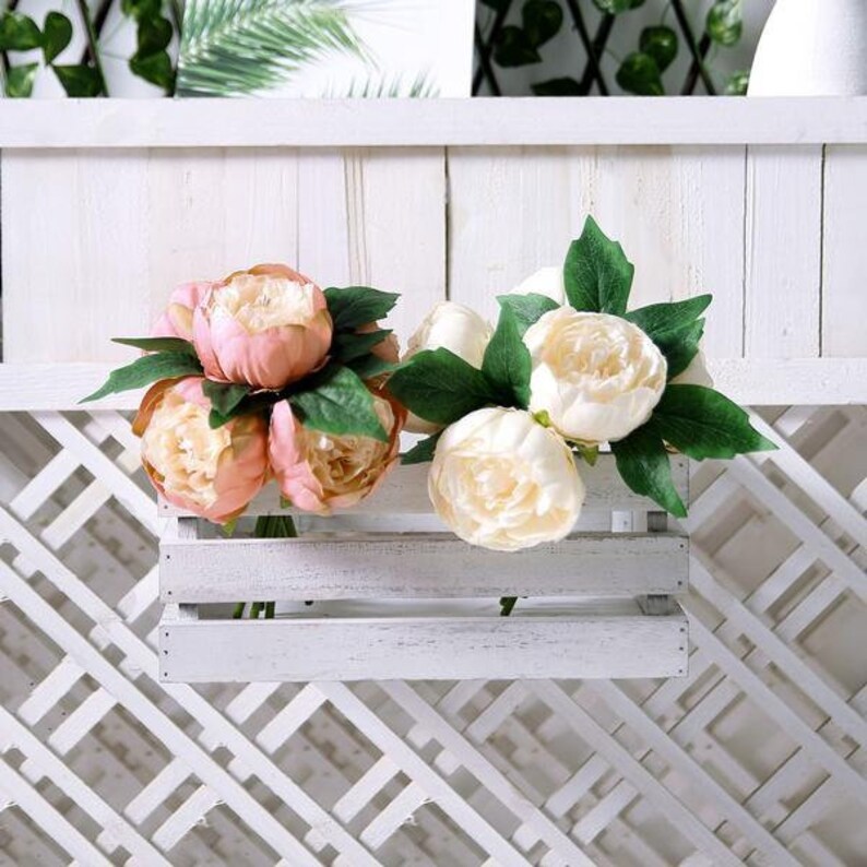 10" Beige Silk Peony Bouquet Artificial Flowers, Wedding Flowers Faux ...