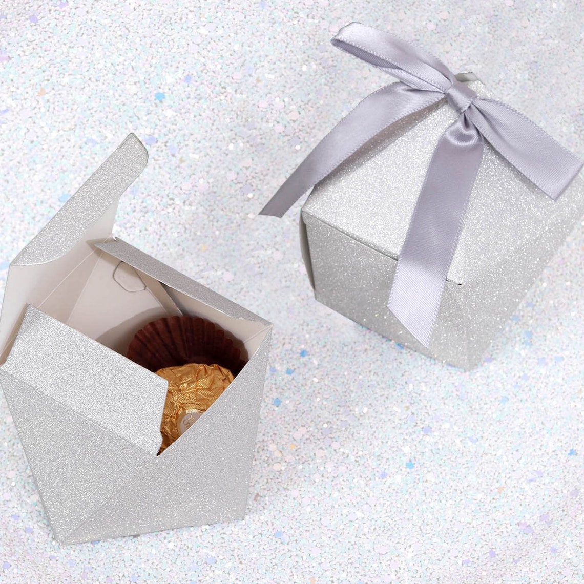 25 Pack | Silver Glittered Wedding Favor Boxes, Party Favor Gift Boxes ...