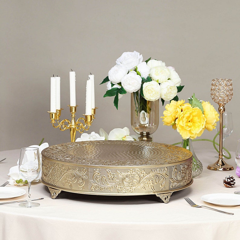 22 Embossed Round Cake Plateau Gold Cake Stand Metal - Etsy