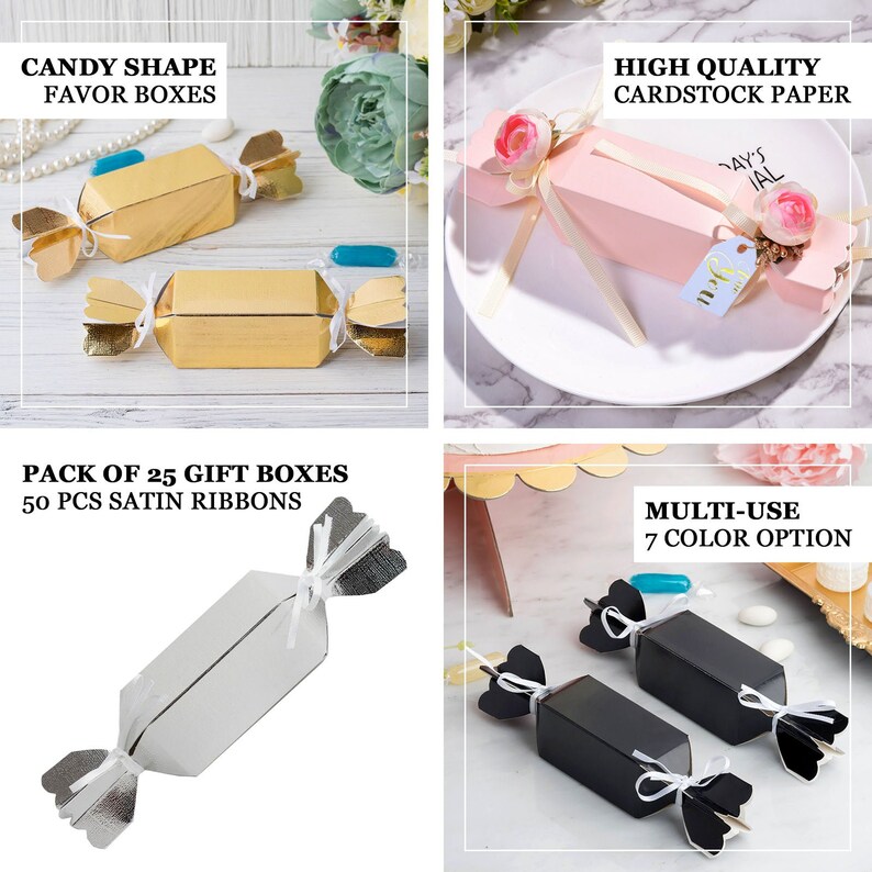 25 Pack Ivory Candy Shape Favor Boxes With Satin Ribbon - Etsy