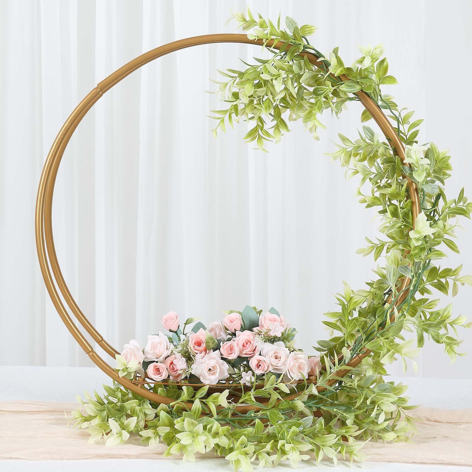 24" Gold Metal Double Hoop Flower Frame Table Centerpiece, Wedding Cake ...