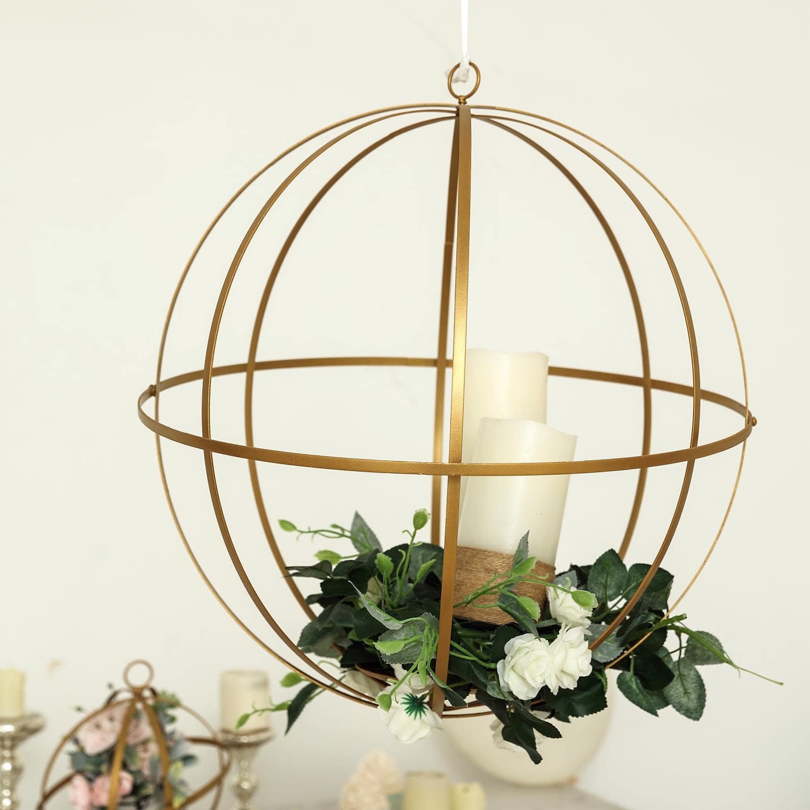 12" Gold Wrought Iron Folding Sphere Round Hoop Centerpiece or Hanging ...