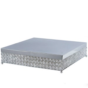 16" Silver Cake Stand, Crystal Beaded Metal Cake Stand Riser, Square ...
