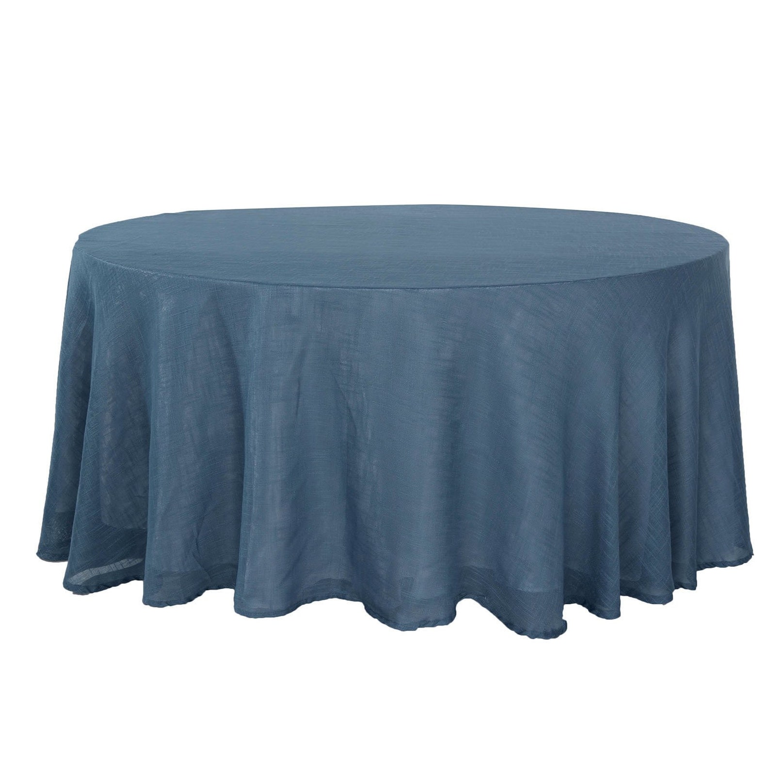 120" Blue Premium Faux Linen Round Tablecloth, Wrinkle Free Table Cloth ...