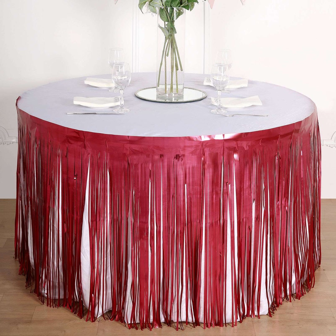 30"x9ft Metallic Foil Fringe Table Skirt, Tinsel Table Skirt, New Year ...