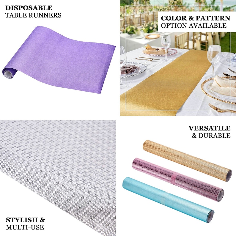 9ft Silver Glamorous Column Print Table Runner, Disposable Paper Table ...