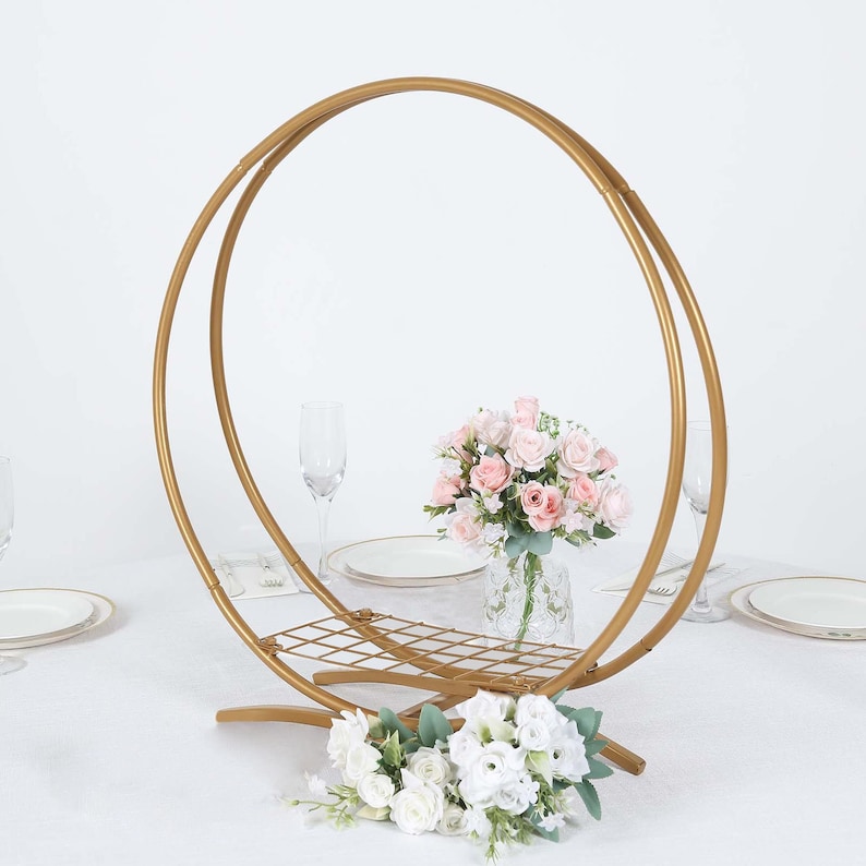 24" Gold Metal Double Hoop Flower Frame Table Centerpiece, Wedding Cake ...