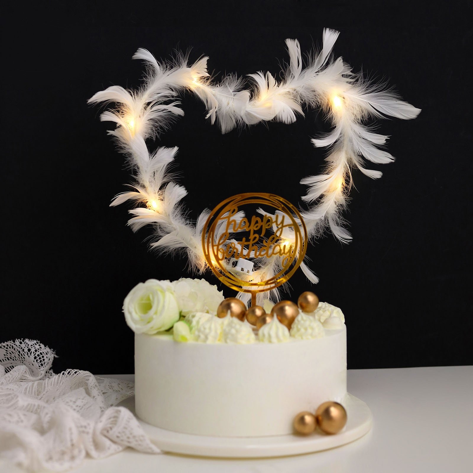 Real Feather LED Wedding Cake Topper LED Light up Cake - Etsy