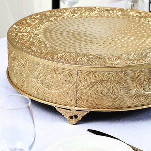 18" Embossed Round Cake Plateau, Gold Cake Stand, Metal Cake Stand ...