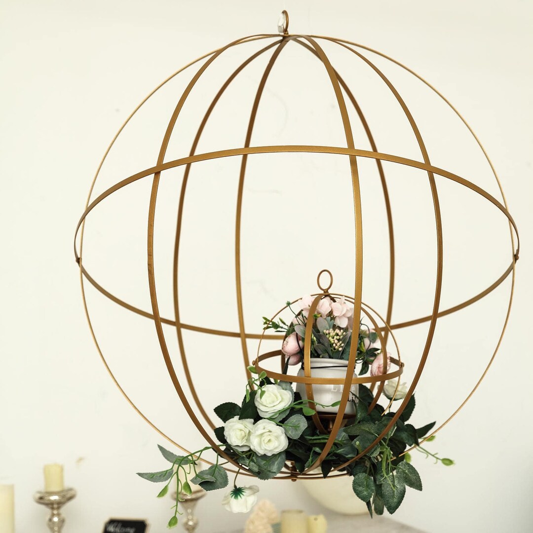 24" Gold Wrought Iron Folding Sphere Round Hoop Centerpiece or Hanging ...