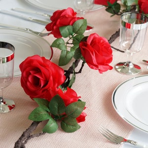 6 FT Red Rose Garland With Leaves, Artificial Rose Vine Floral Garland ...