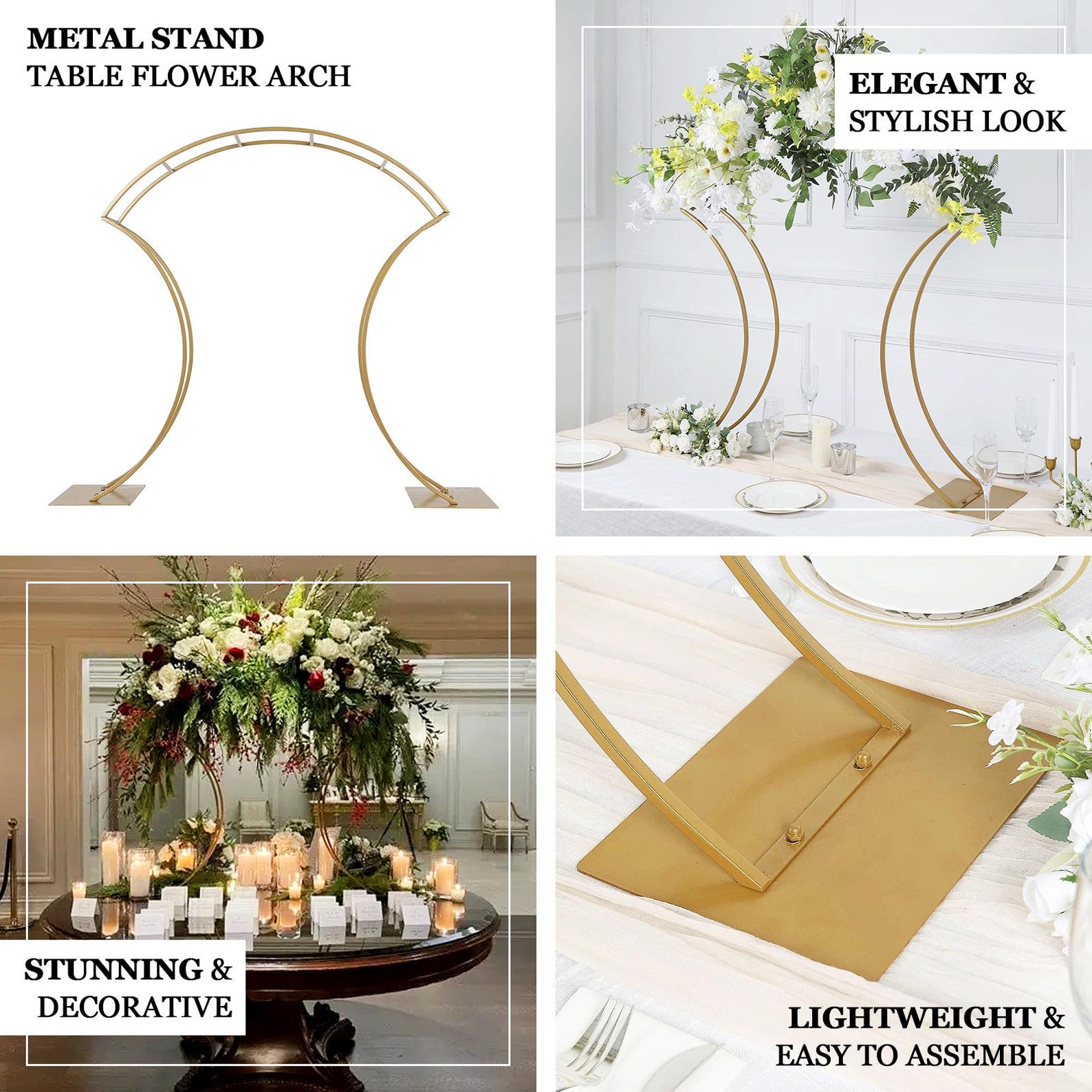 38" Gold Metal Floral Arch Frame, Wedding Centerpiece, Table Stand With ...