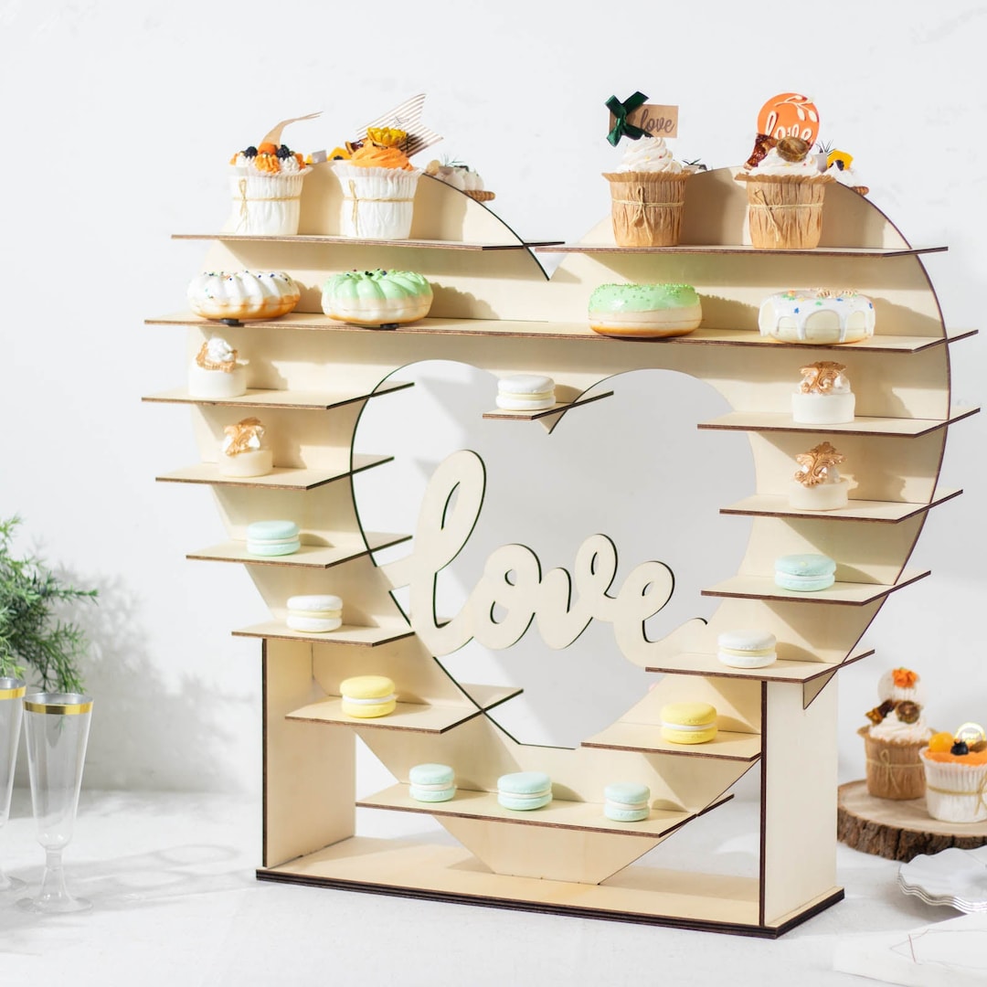 26" 8 Layer Natural Wooden Cupcake Stand, Double Sided Dessert Display ...