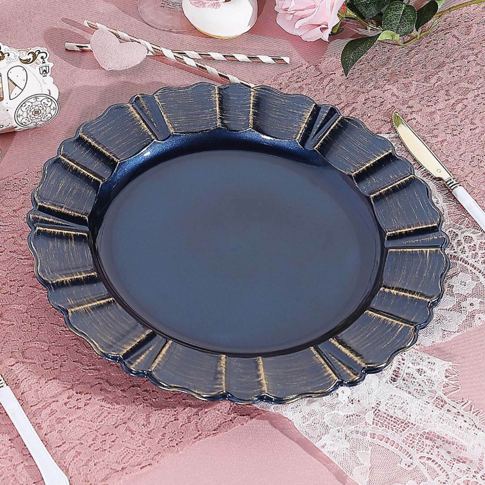 Set of 6 13 Navy Blue/Gold Plastic Charger Plates With | Etsy