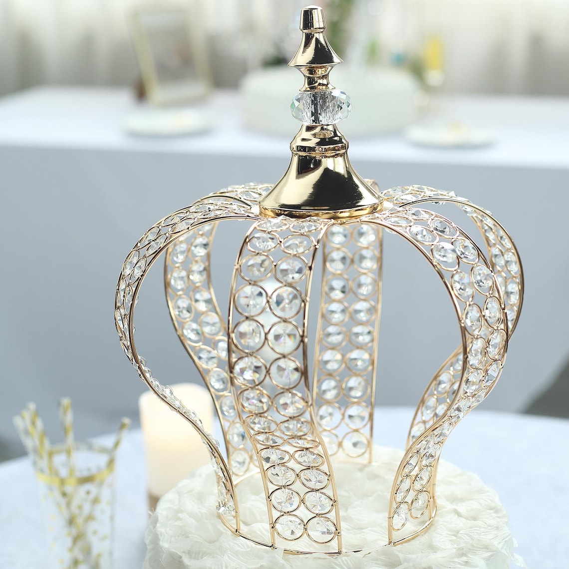 14" Gold Cake Toppers With Acrylic Crystals, Royal Crown Cake Toppers ...