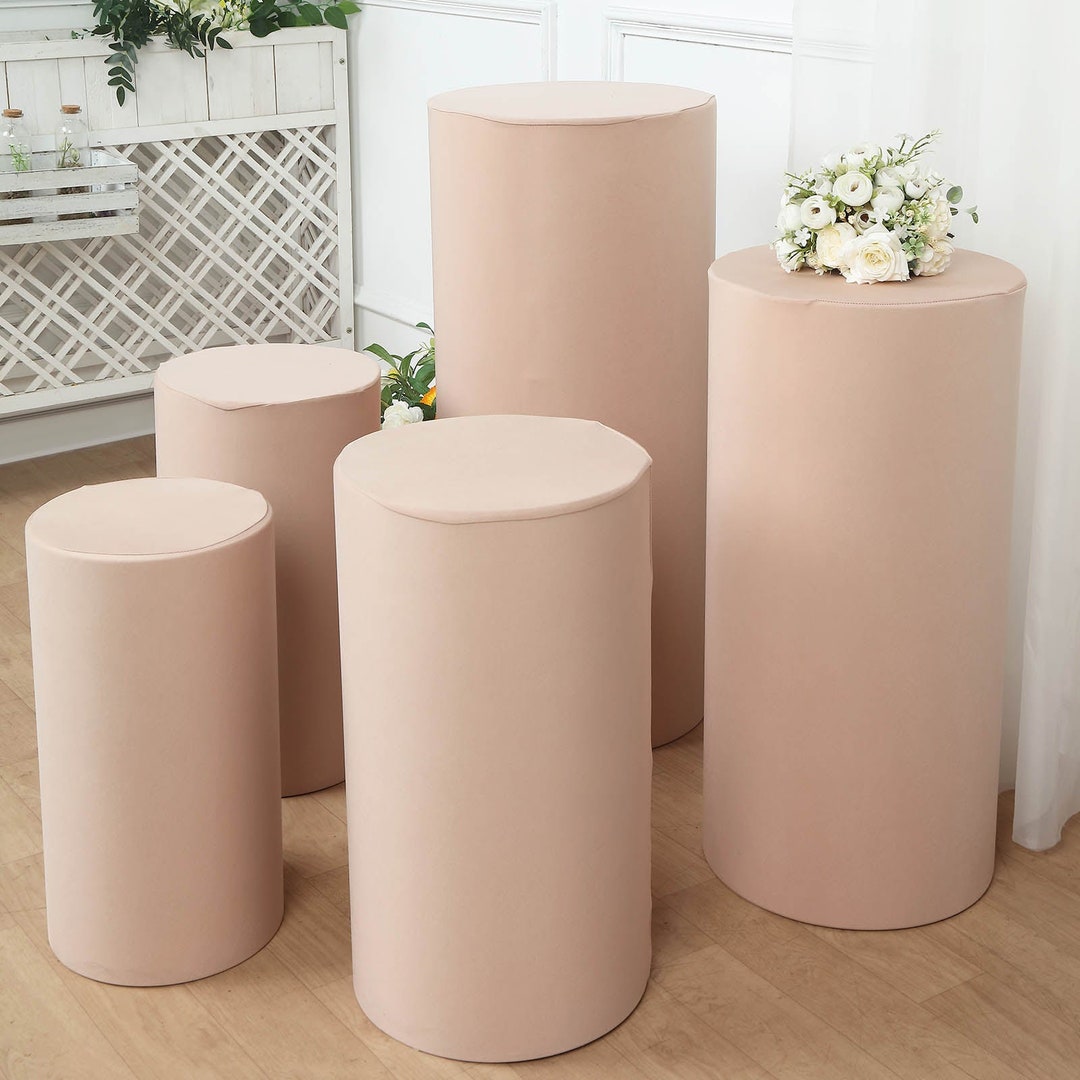 Set of 5 | Light Brown Spandex Cylinder Covers, Plinth Display Box ...