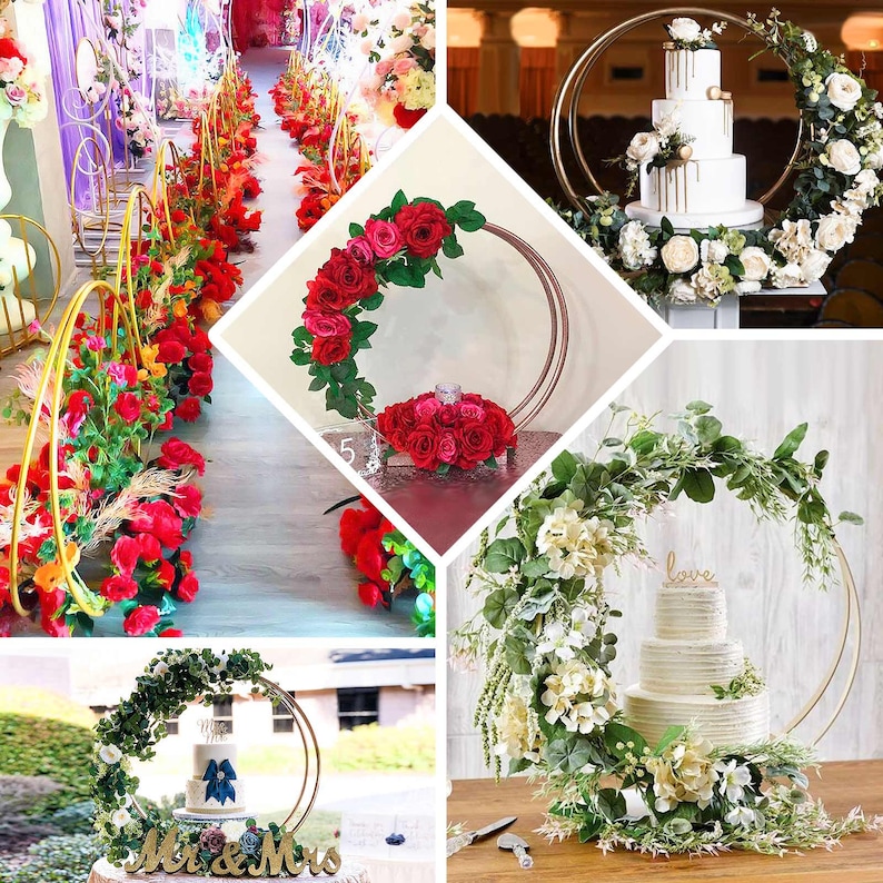 24" Gold Metal Double Hoop Flower Frame Table Centerpiece, Wedding Cake ...