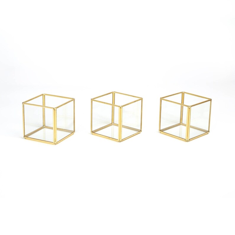 Set of 3 3x3 Clear Glass Gold Metal Frame - Etsy