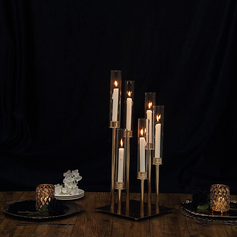 6 Arms Candelabra With Glass Shades Large Candle Arrangement - Etsy