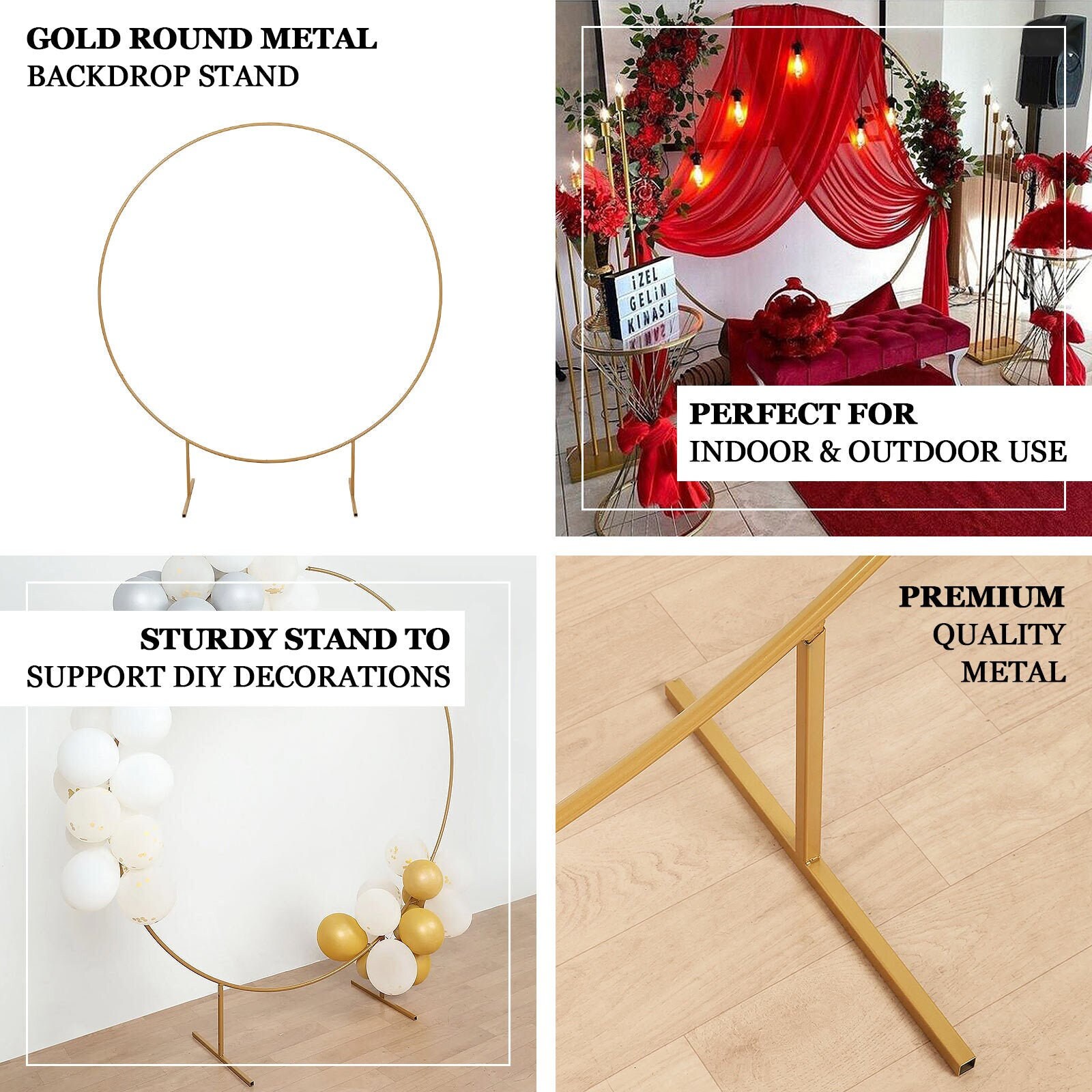 6.5ft Gold Metal Wedding Arch, Balloon Garland Hoop, Round Backdrop ...