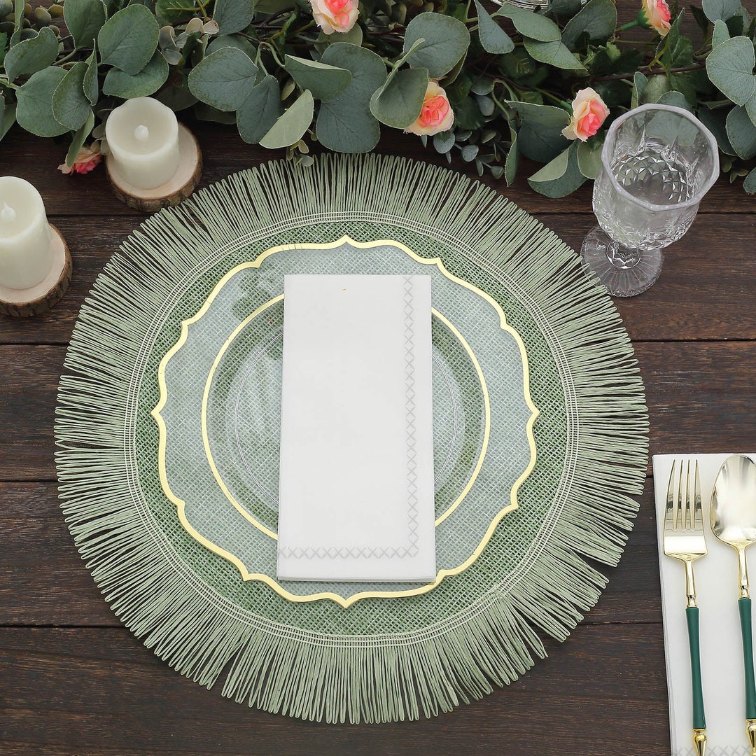4 Pack | 16" Sage Green Jute Boho Chic Table Placemats, Rustic ...