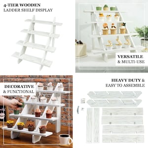 21" Rustic Whitewashed Wooden Ladder Shelf, 4 Tier Cupcake Stand ...