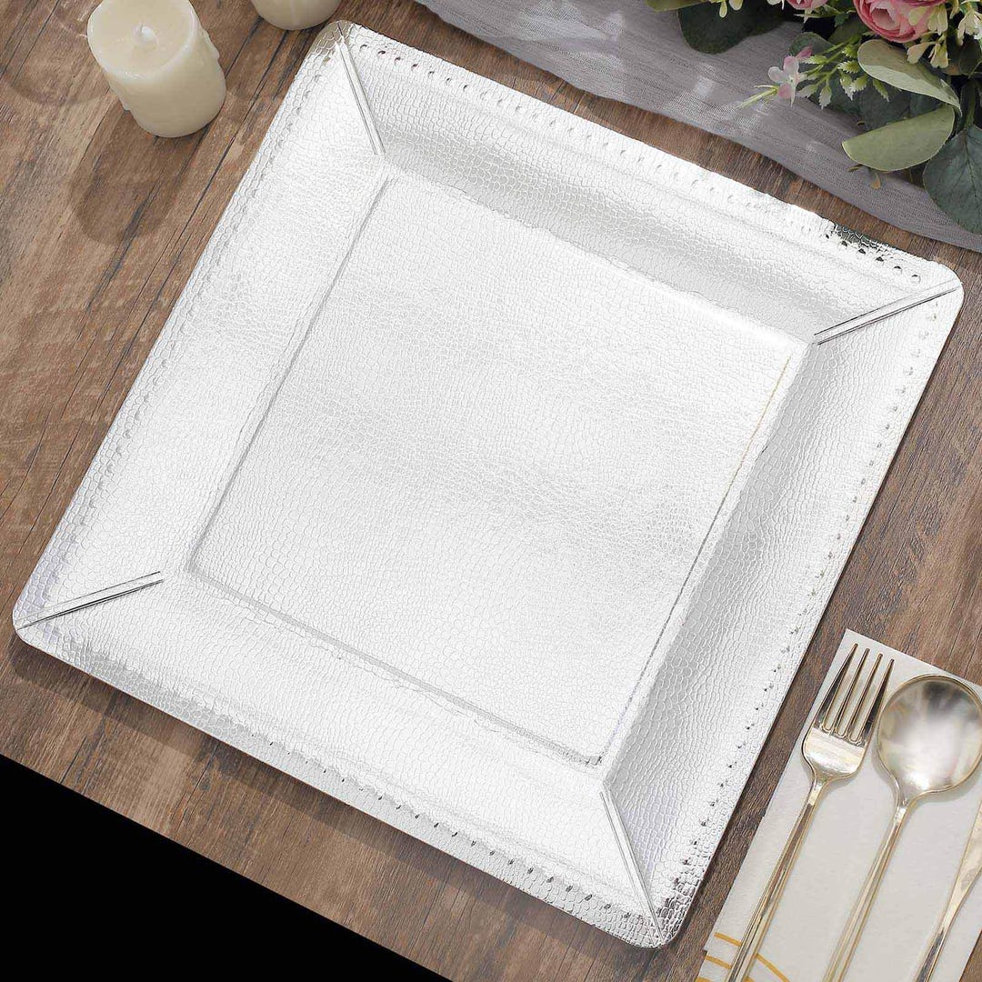 10-pack Disposable Square Charger Plates 13" Silver With Leather Like ...