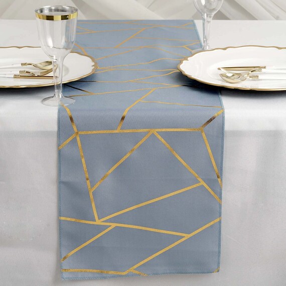 9 FT Dusty Blue Table Runner With Gold Foil Patterns - Etsy