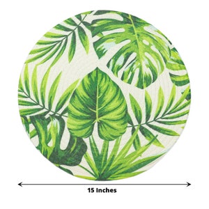 4 Pack | 15" Round Table Placemats, Green Tropical Leaf Woven Cotton ...