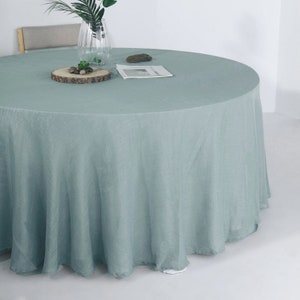 120" Dusty Blue Premium Faux Linen Round Tablecloth, Wrinkle Resistant ...