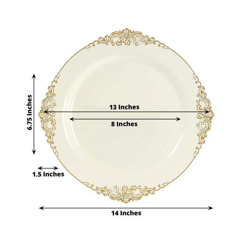 20-pack Economy Plastic Charger Plates 13" Round Ivory With Gold ...