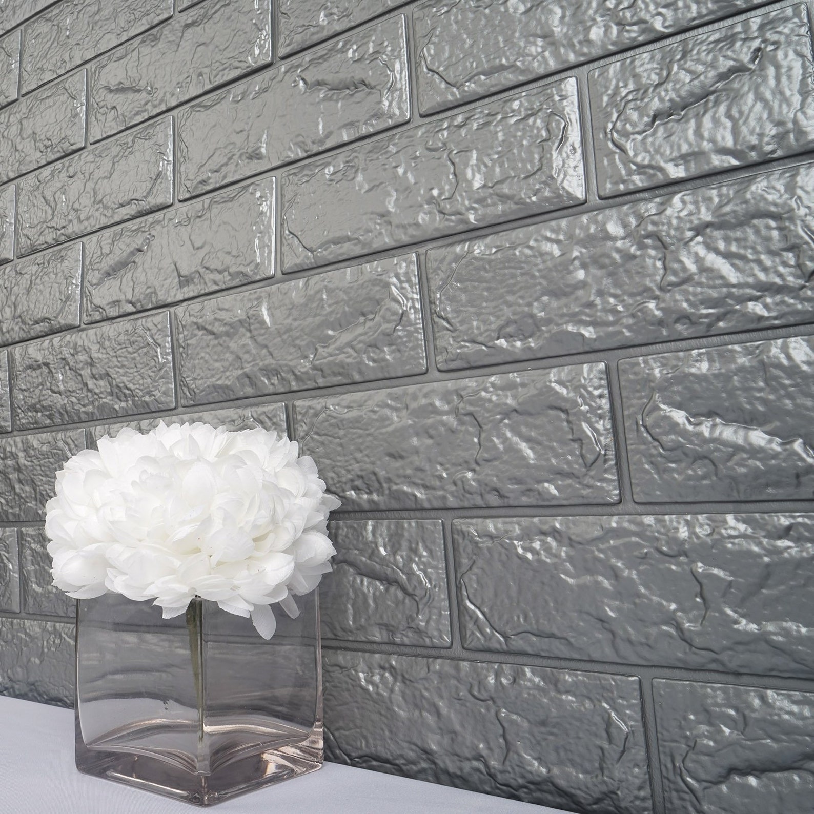 10 Pack 58 Sq.ft Silver 3D Brick Wallpaper, Self Adhesive Home Decor ...