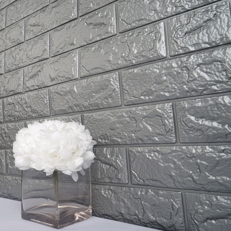 10 Pack 58 Sq.ft Silver 3D Brick Wallpaper Self Adhesive - Etsy