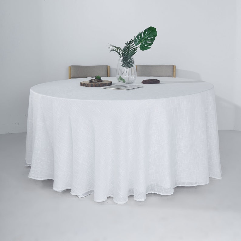120 White Premium Faux Linen Round Tablecloth Wrinkle - Etsy