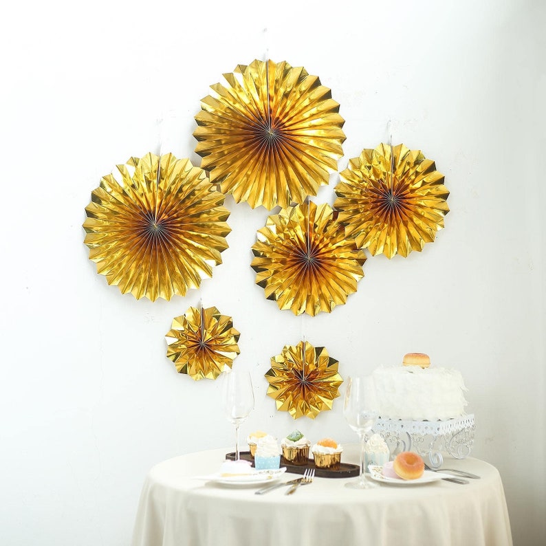 Set of 6 Metallic Gold Paper Pinwheels Fan Paper Fan | Etsy